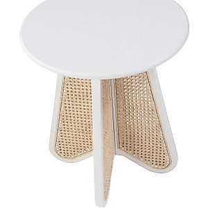 Meridian Furniture 208White-ET Butterfly Collection Mid-Century Modern End Table with Solid Wood White Finish, Oak Veneer Top, Natural Cane, 20" W x 20" D x 22" H, White