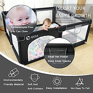 Ajgsa Baby Playpen for Toddler, Sturdy Non-Toxic Safety Play Kids Activity Center with Soft Breathable Mesh for Indoor & Outdoor Playpen for Babies (50x50x27inch) (Black), (BABY-15022)