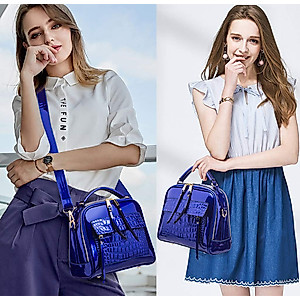 Chikencall Women’s Patent Leather Handbag and Purses Crocodile Pattern Shell Shoulde Bags Ladies Satchels Crossbody Bag Blue