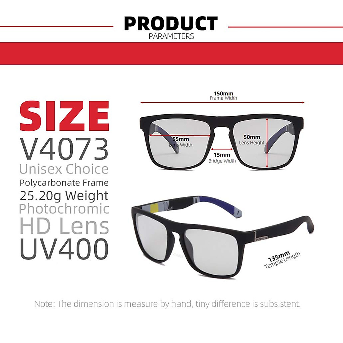 DAYILY Photochromic Polarized Driving Sunglasses Men Square Matte Frame Eyewear Outdoor Sport Cycling UV Protection Glasses(Black Frame/Photochromic Lens)