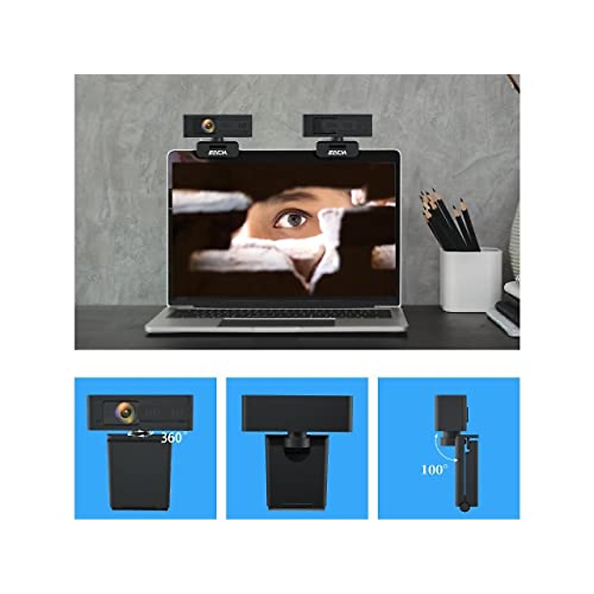EACH AutoFocus Full HD Webcam 1080P with Privacy Shutter - Pro Web Camera with Dual Digital Microphone - USB Computer Camera for PC Laptop Desktop Mac Video Calling, Conferencing Skype YouTube