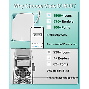 Vixic Label Maker Machine with Tape D1600 Label Maker Bluetooth Label Printer Sticker Maker for Phone Labeler Machine with Multiple Templates for Home, Office, School, Storage, Kitchen, Gift Labeling