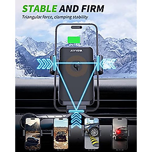 JOYVEVA Wireless Car Charger, Auto Alignment Auto Clamping Car Charging Mount for iPhone14/14 Pro Max/13/13 Pro/12/12 Pro/11/10/8, Vent Dashboard Car Phone Holder for Galaxy S23/S23+/S23Ultra/Flip4/3