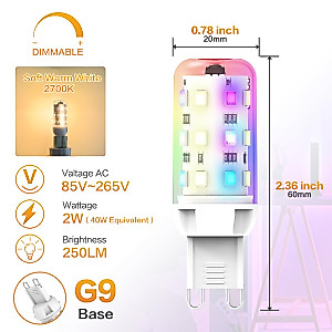 Lososuch G9 LED Dimmable Bulb, RGB Color Changing with Remote Control G9 LED Light Bulbs, 25W G9 Halogen Equivalent, G9 LED Bulbs Dimmable 3000K Warm White, 250LM, No Flicker, 2 Pack