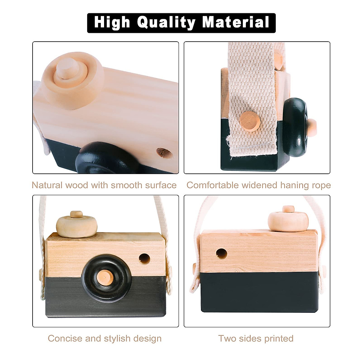 Liangxiang Wooden Camera Toy, Mini Wooden Camera Toy Pillow for Toddler Baby Neck Hanging Camera Photographed Props Present Clothing Accessory Cute Camera Toy Kid’s Room Hanging Decor Gift (Black)