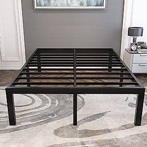 yookare 18 Inch Tall and Strong Platform Metal Bed Frame/Easy Assembly Mattress Foundation/ 4000lbs Heavy Duty Frame with Steel Slat Support/No Noise/No Box Spring Needed, Queen