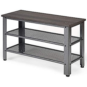 ADtest Industrial Bench, Entryway Rack with 2 Mesh Shelves, Shoe Storage Shelf Organizer, Sliver
