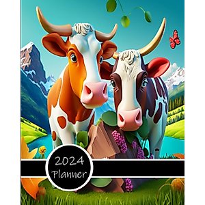 2024 Planner: Daily Weekly and Monthly Calendar | Schedule Organizer | January to December | Cow