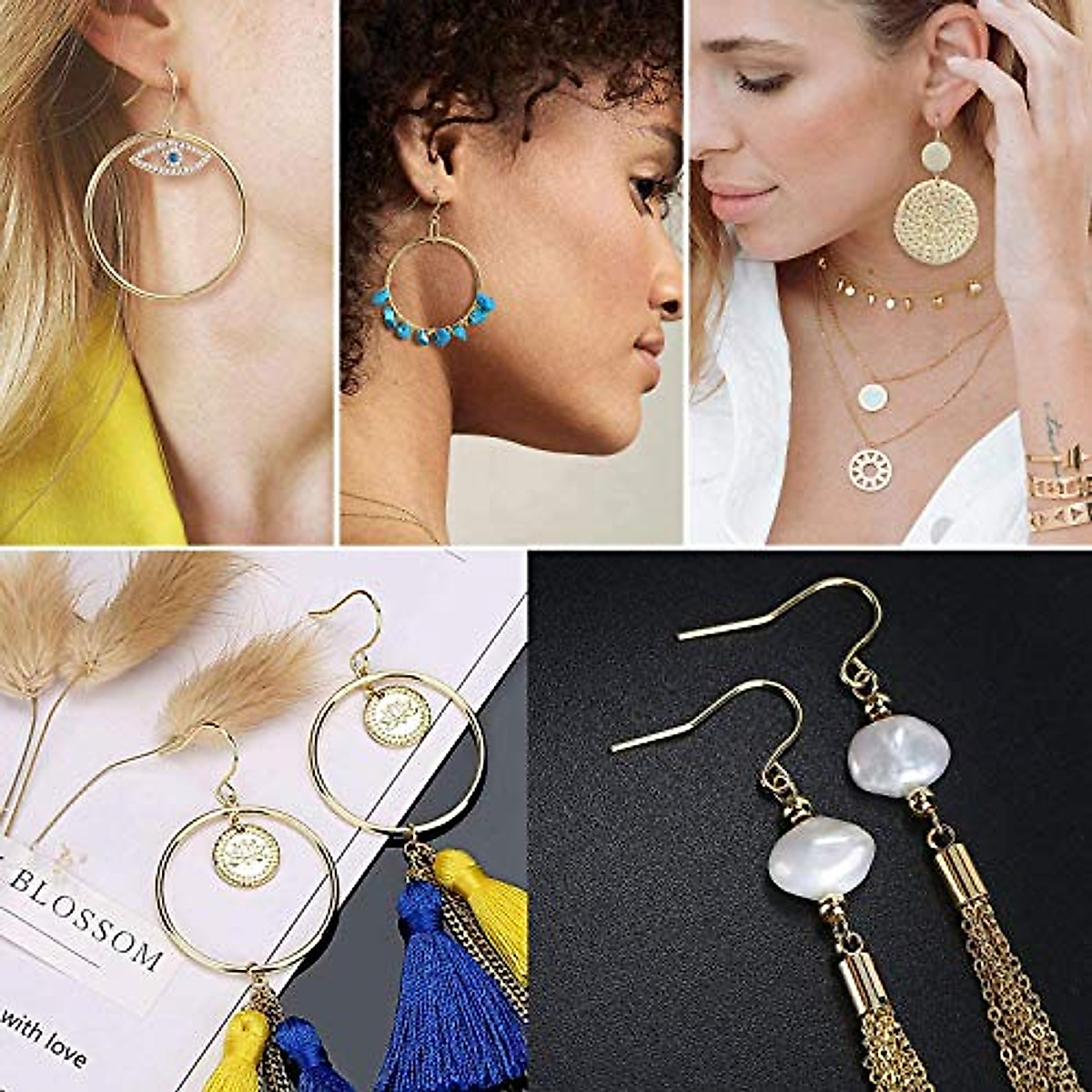 Alexcraft Gold Earring Hooks 200Pcs 14K Gold Plated Earring Hooks for Jewelry Making Hypoallergenic Gold Earring Findings for Jewelry Making Bulk Pack