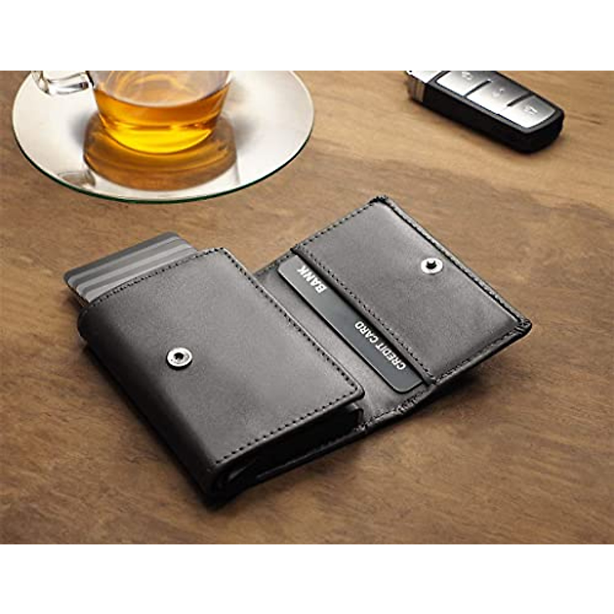 PULARYS Mini Wallet BOSTON - Multifunckion Credit Card Case - Italian Leather - RFID blocking - Size: 7.5 x 9.5 x 2.5 cm - Space for up to 10 Cards - Snap Fastener - Classic Design