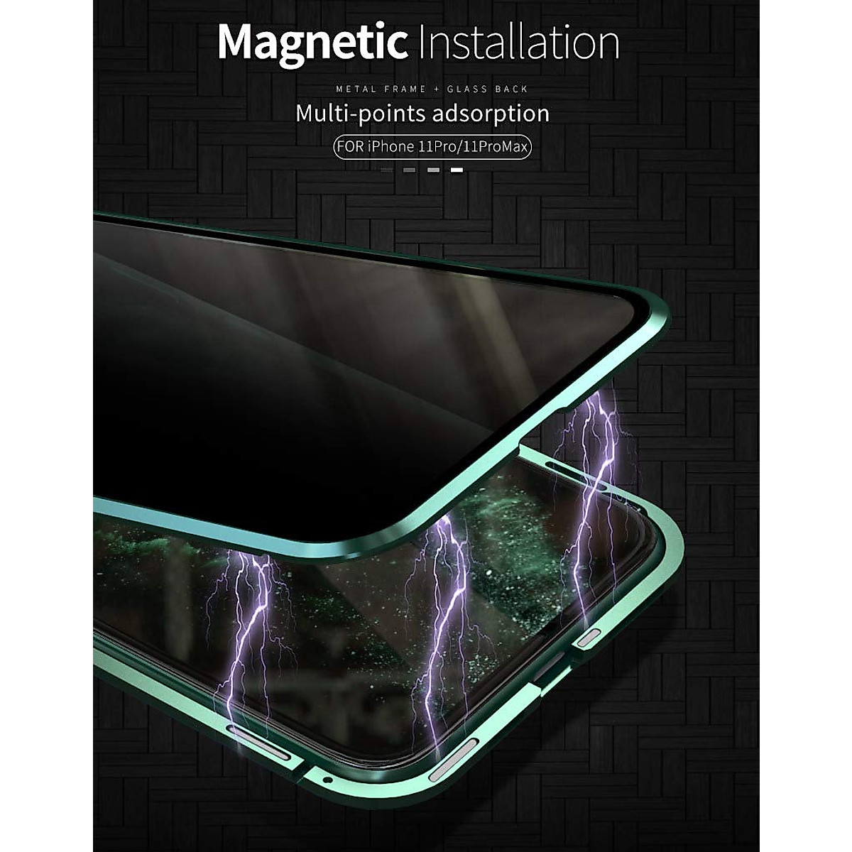 Guppy for iPhone 11 Pro Max Magnetic Case, Case with Built In Privacy Screen Protector Anti Spy Tempered Glass Slim Metal Aluminum Shockproof Cover Hard Drop Proof Protective Wireless Charging Support