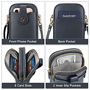 Peacocktion Crossbody Cell Phone Bag for Women, Small Leather Shoulder Handbag Purse with Credit Card Slots, Dark Grey