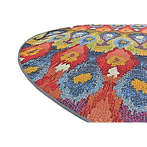 Unique Loom Outdoor Modern Collection Area Rug - Ikat (8' Round, Multi/ Burgundy)