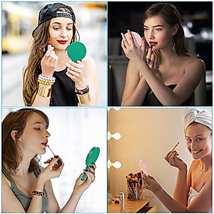 Handheld Mirror with Folding Handle, Round Portable Small Hand Mirror for Travel Makeup, Lightweight, Without Lights (Pink)