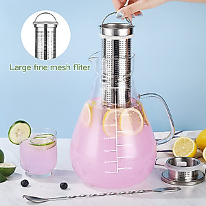 Glass Pitcher - 105.6oz Fruit Infuser Water Pitcher with Removable Lid and Precise Scale Line , 18/8 Stainless Steel Iced Tea Pitcher, Easy Clean Heat Resistant Infusion Pitcher for Cold Hot Beverages