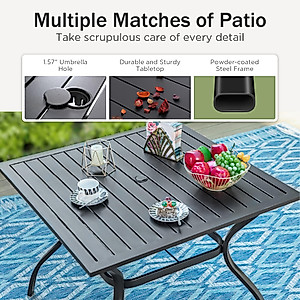 PHI VILLA 5 Pcs Patio Dining Set with Patio Table and Chairs, Outdoor Dining Set for 4 with Adjustable Patio Folding Chairs & Square Patio Dining Table with 1.57" Umbrella Hole, Black