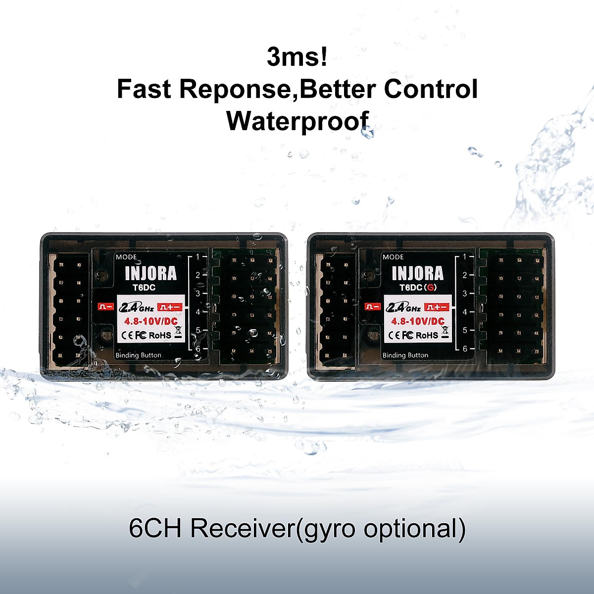 INJORA RC Transmitter 2.4GHz 6CH Controler and Receiver with Gyro Remote Inside Receiver for 1/8 1/10 RC Car Boat Tanks Crawler TRX4 SCX10 Upgrade Parts