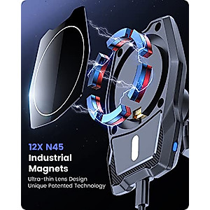 OQTIQ Hexagon Magnetic Wireless Charging Car Mount Vent Phone Holder Compatible with Magsafe iPhone 14 13/Pro/Pro Max/Mini(QC 3.0 Car Charger & 3.3ft Type-C Cable Included)