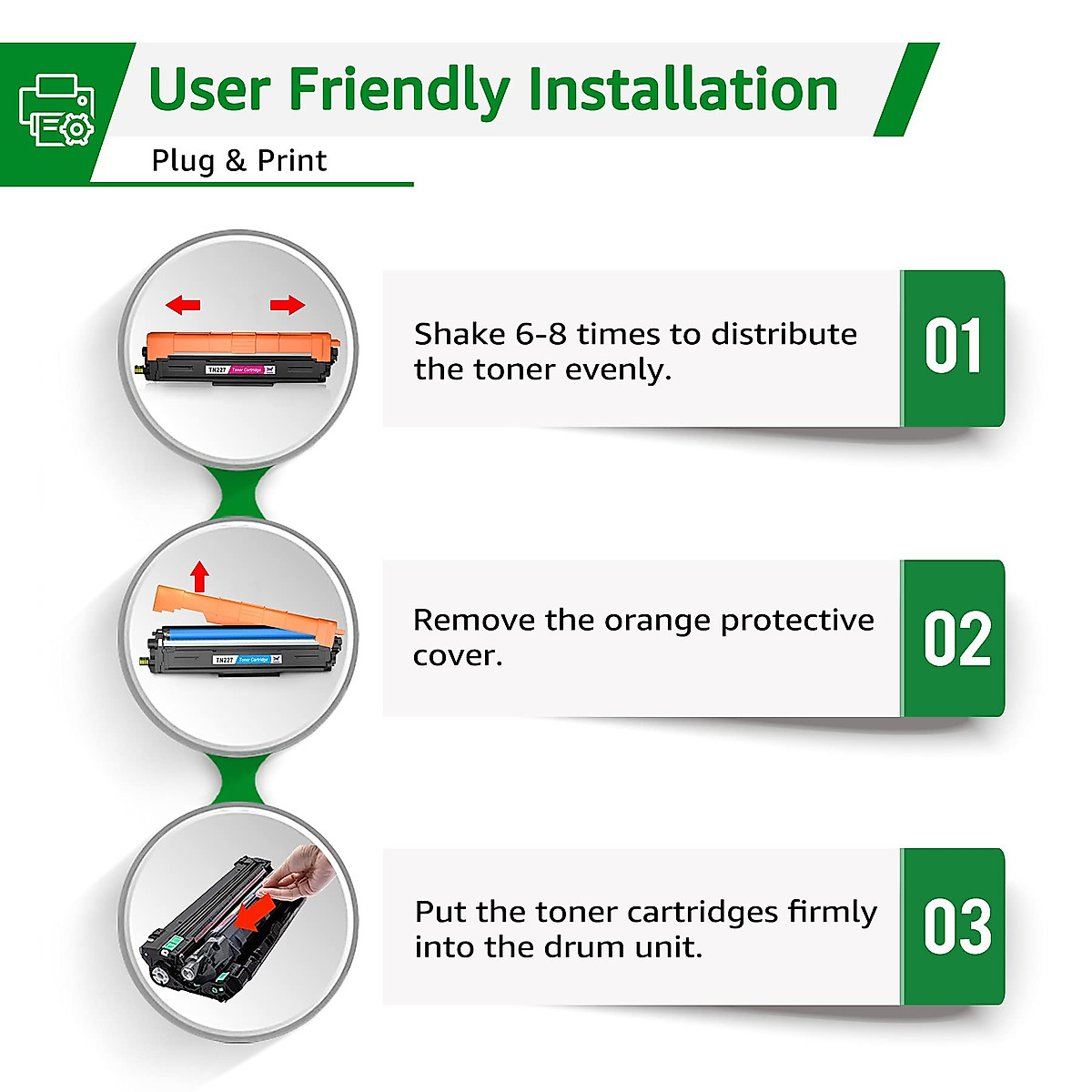 GREENSKY Compatible Toner Cartridge Replacement for Brother TN227 TN227BK TN-227 TN223BK TN223 MFC-L3770CDW HL-L3270CDW HL-L3290CDW HL-L3210CW HL-L3230CDW MFC-L3710CW MFC-L3750CDW Printer (5-Pack)
