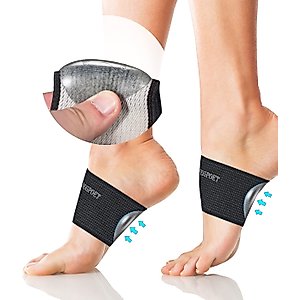 VEGPOET Plantar Fasciitis Relief - Copper Arch Support Braces/Sleeves with Gel Pads, Flat Foot Pain Relief (Men & Women,1 Pair,Black)