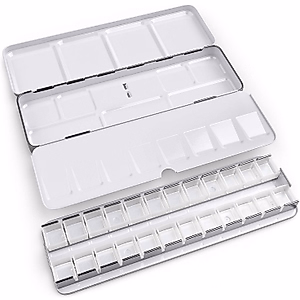 ARTEZA Empty Watercolor Palette Tin, 24 Half Pans, Customizable Portable Empty Half Pans for Watercolor Paints