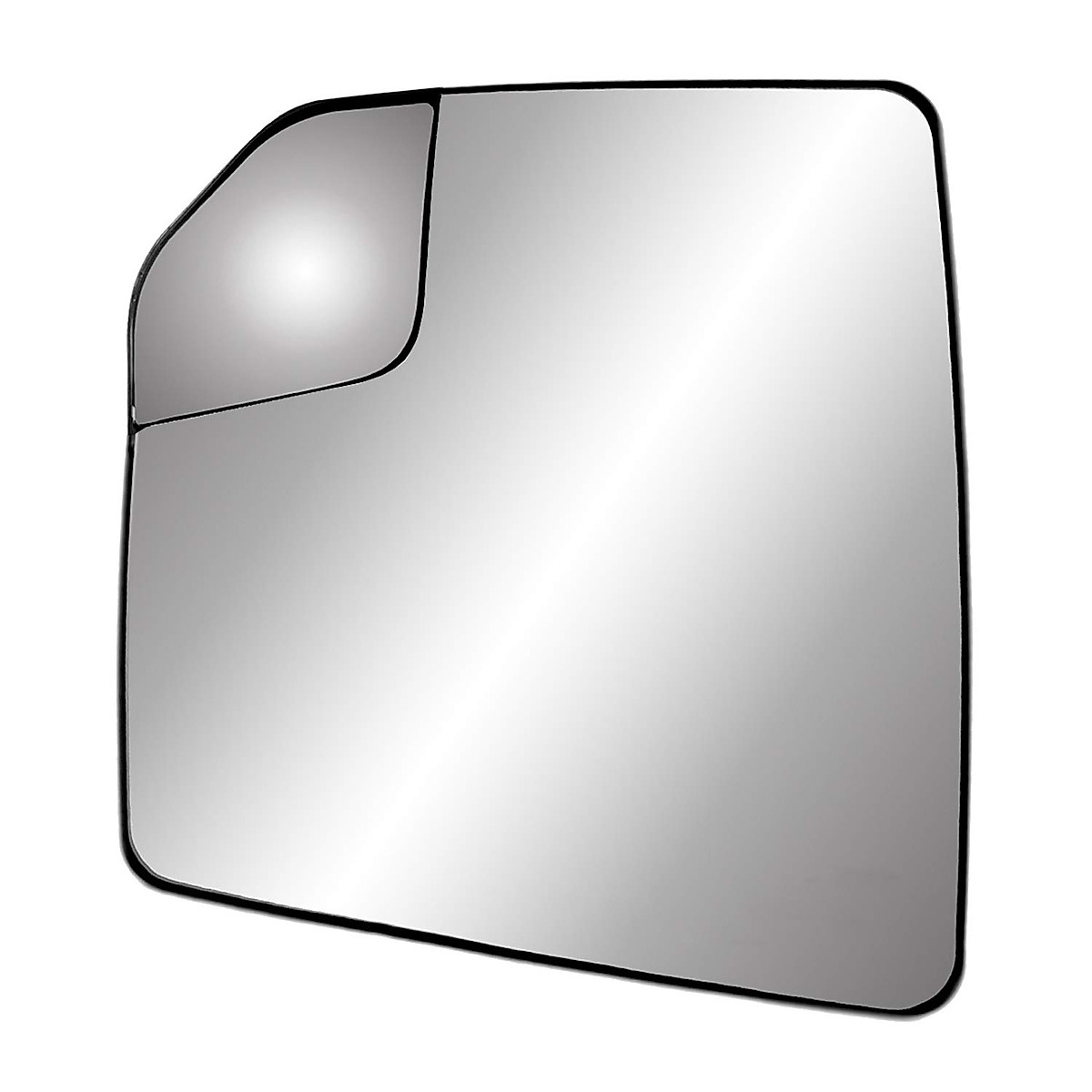 Driver Side Heated Mirror Glass w/backing plate, Ford F150, adjustable spot mirror, w/o tow pkg, w/o auto dimming, w/o blind spot detection system, 7 15/16" x 7 3/16" x 9 1/2"