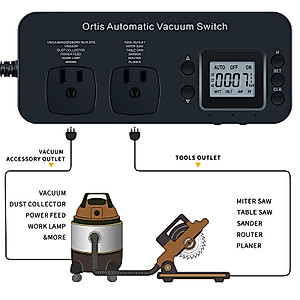Automatic Vacuum Switch for Power Tools, Ortis Dust Control Autoswitch Delay Vacuum On/Off to Prevent Circuit Overload and Tripping, Monitor Power Parameters, Adjustable Actuation Threshold