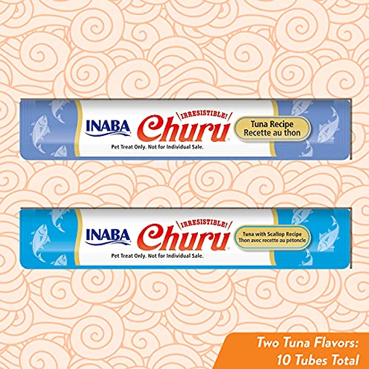 INABA Churu Cat Treats, Grain-Free, Lickable, Squeezable Creamy Purée Cat Treat/Topper with Vitamin E & Taurine, 0.5 Ounces Each Tube, 10 Tubes Total/Two Flavors, Tuna Variety