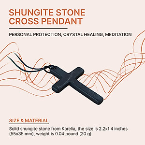 Karelian Heritage Shungite Stone Cross Pendant for Men Unpolished | Genuine Shungite Cross Pendant Black Jewelry for Men and Women | Defender Shield Shungite Cross Pendant Necklace PE163