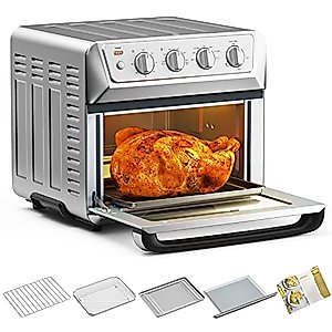 CHEFJOY Convention Toaster Oven Air Fryer 7-in-1, 21.5 QT Airfryer Toaster Oven Combo w/ Timer, Recipe, 4 Accessories Includes Pull-out Crumb Tray, Air Fry Basket & Baking Tray & Rack, Countertop Size for Oil-less Fry/Toast/Reheat