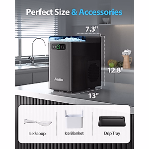 Aeitto Nugget Ice Maker 40Lbs/24H, Countertop Soft Chewable Ice Pebble Ice Machine, One-Click Operation, Auto Self-Cleaning Ice Makers with Scoop&Basket for Home, Office, Kitchen, Party (Black)