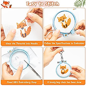 WATINC 5Pcs Embroidery Kit for Kids Stamped Cross Stitch DIY Key Chain with Woodland Animal Patterns Needlepoint Starter Kits Craft Supplies for Beginners Adults Schoolbag
