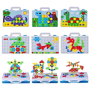 Drill Set Building Blocks, 224 Pieces Mosaic Drill Set for Kids,STEM Learning Educational Toys, Educational Construction Building kit for Boys Girls Toys Age 3 4 5 6 7 8 Years Old
