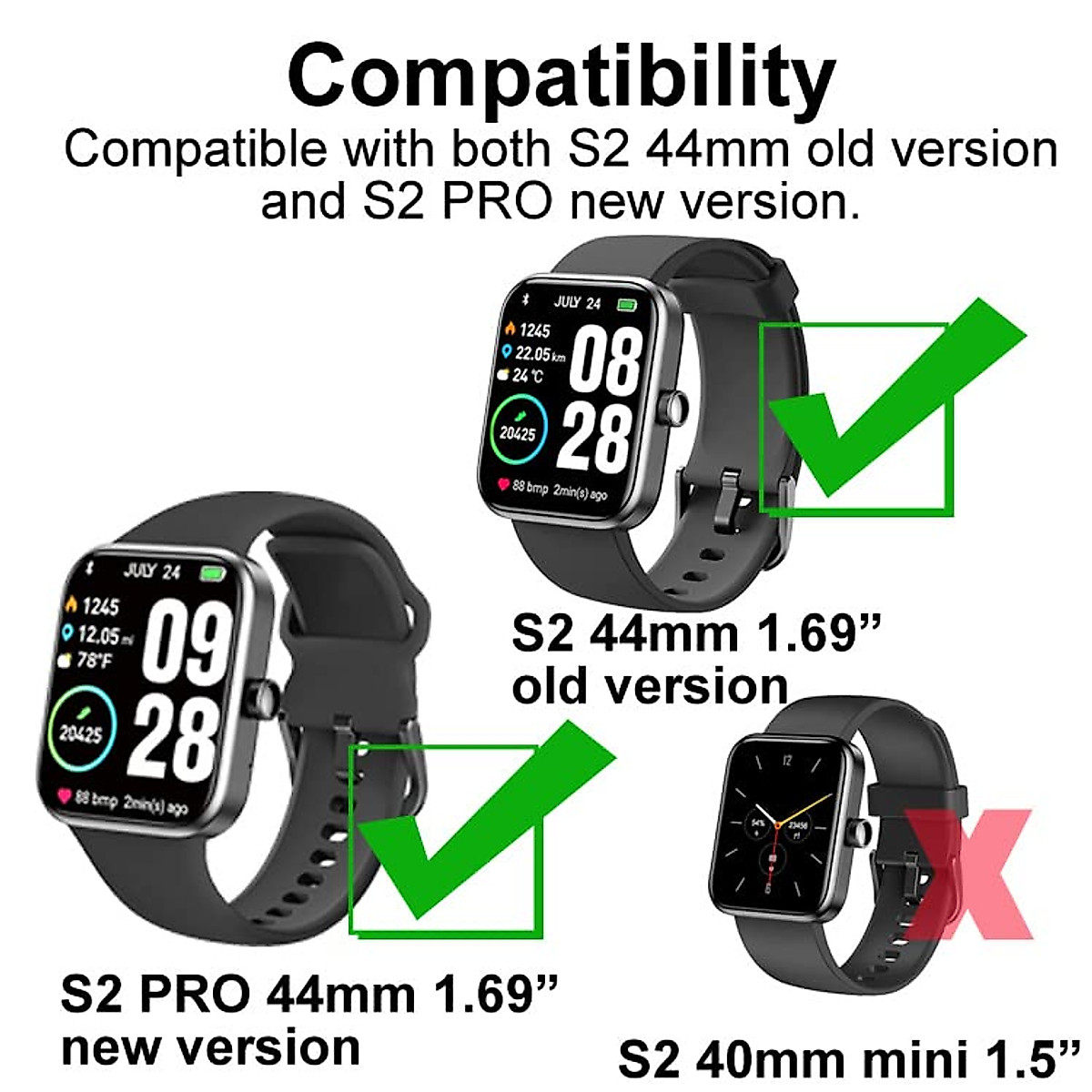 smaate Screen Protector for S2 1.69 inch, Compatible with TOZO S2 smartwatch, 3-Pack, 3D Full Coverage, Curved Edge frame, Anti-shatter, Anti-scratch