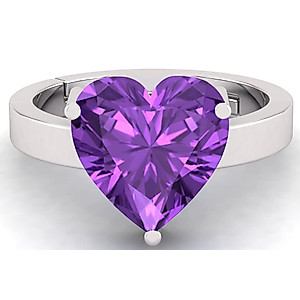 SirDaksh 5.25 Carat Purple Amethyst Heart Shape Adjuatable Silver Ring For Women