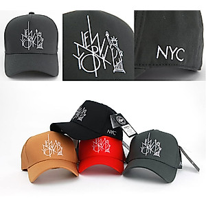 Flipper NY NYC New York City Statue of Liberty Logo Structured Cotton Ballcap Baseball Cap Adjustable Snapback Hat (Small ~ Medium, Charcoal)