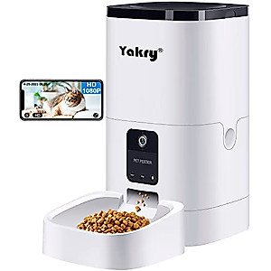 Yakry Automatic Dog Feeder with Camera - 6L/25 Cups Smart Cat Feeder with Timer 2-Way Audio HD 1080P Cam Night Vision - 2.4G WiFi Pet Food Dispenser with App Control C2