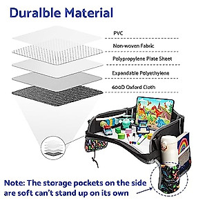 Blissful Diary Kids Travel Tray for Toddler Car Seat, Car Seat Tray for Road Trip, Road Trip Essentials Car Tray with Drawing Kit, Markers Desk Organizer for Car Airplane Travel Activities (Dinosaur)
