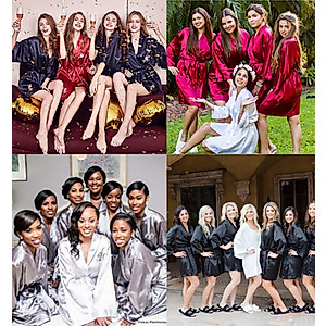 Ekouaer Women's Satin Robe Valentines Lingerie for Women Kimono Bathrobe 3/4 Sleeve Ruffle Belted Robes Bridesmaids