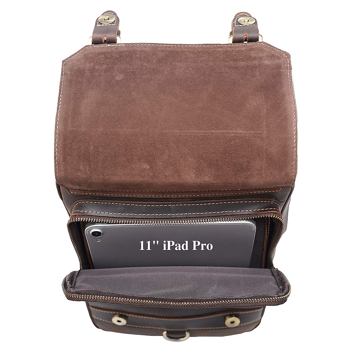 compalo Thick Full Grain Leather Sling Bag Shoulder Backpack Travel Rucksack Casual Crossbody Bag