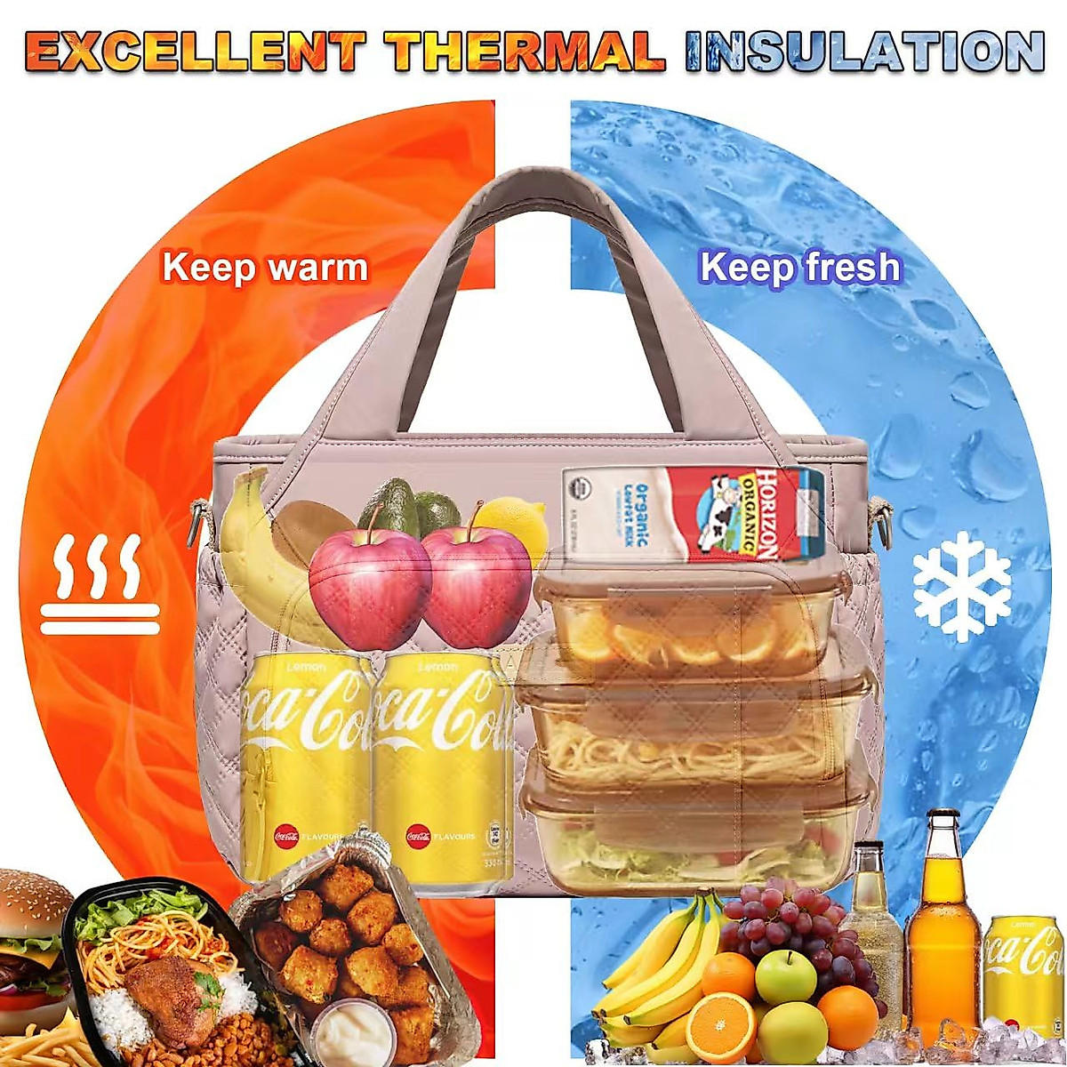 Artelaris Lunch Bag for Women, Insulated Lunch Box for Work, Large Leakproof Cooler with Side Pockets and Removable Shoulder Strap Women's Lunch Bag, Picnic School Beach Cute Lunch Bags