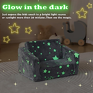 Kisdsa Kids Couch Fold Out,Foldable Toddler Couch with Blanket,Kids Sofa for Girls Boys,Flip Out Toddler Chair,Kids Chair Convertible Sofa to Lounger for Children Age 1-3(Glow Star)