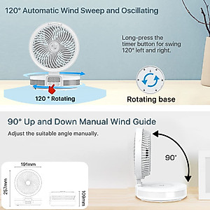 Jassco Air Circulator Fan, Desktop Fan, Portable Oscillating Table Fan for Whole Room, Wall-Mounted Fan, 4 Speeds, Personal Cooling Fan with LED Night Light for Home, Dorm, Workout