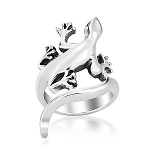 AeraVida Unique Long Tail Gecko-Lizard Wrap .925 Sterling Silver Ring (8)