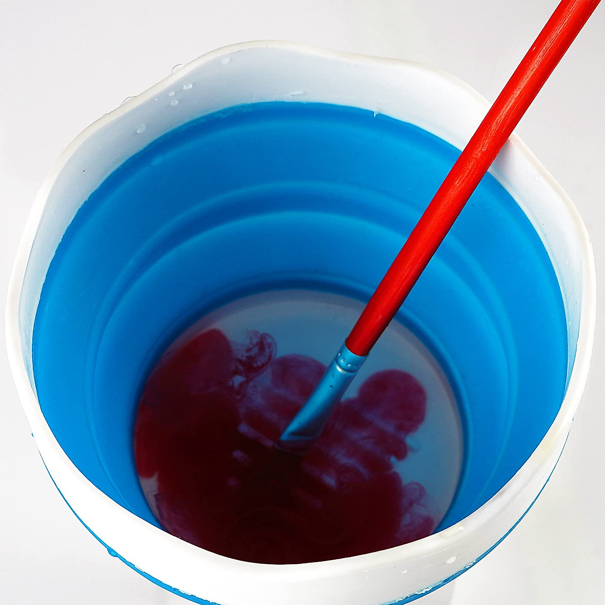 Fivtyily Portable Collapsible Paint Brush Washer with Brush Holder Silicone Washing Bucket for Watercolor Acrylic Oil Painting (Blue)