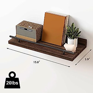 Fixwal Floating Shelves, Bathroom Wall Decor Set of 4, Rustic Farmhouse Wood Bathroom Wall Shelves for Bathroom, Living Room, Kitchen, Bedroom (Carbonized Black)