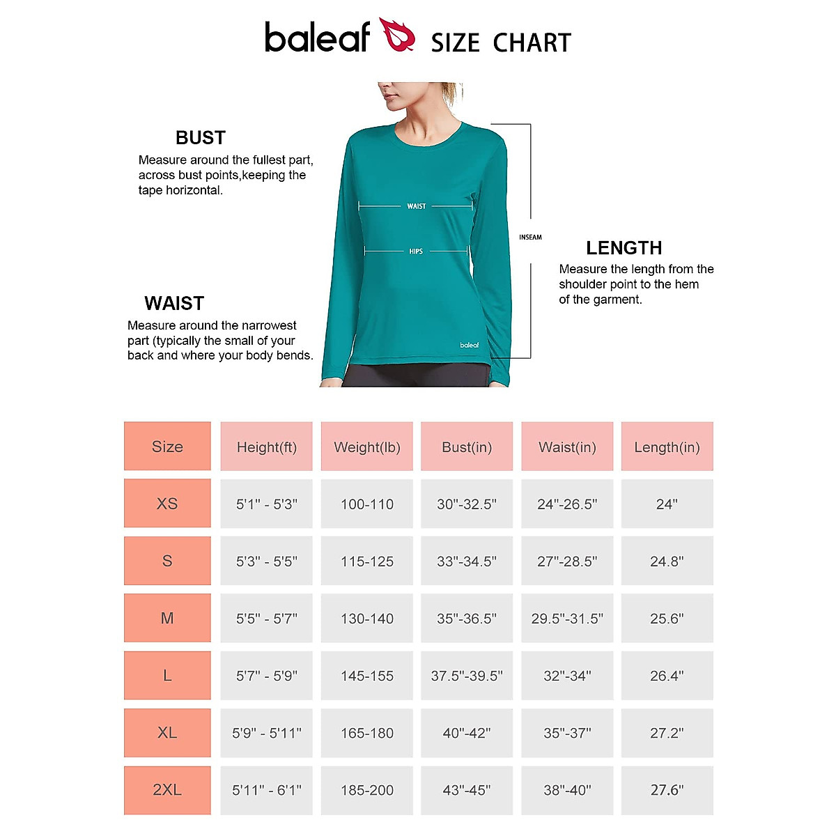 baleaf Women's Long Sleeve Running Shirts Workout Tops Athletic Gym Hiking T-Shirts Moisture Wicking Quick Dry Lightweight Stretchy Teal Size L