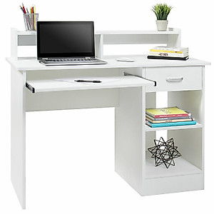 Computer Desk Student Desk Home Office Writing Table with Drawer Shelves, White