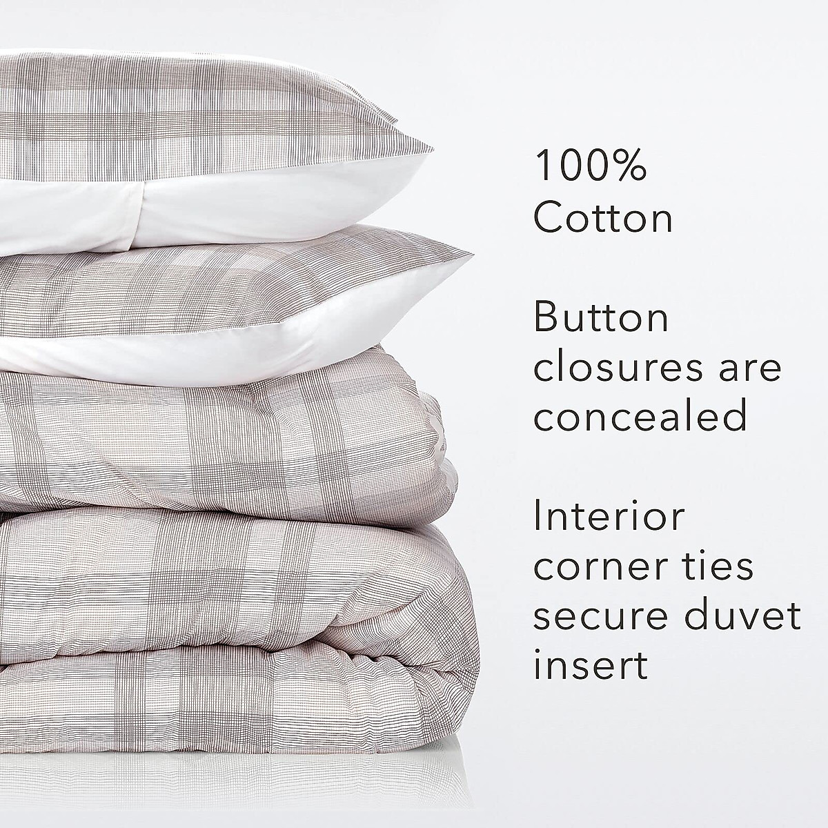 Nate Home by Nate Berkus 250TC Glen Plaid Duvet Cover Set | All-Season Cotton - Full/Queen Size - from mDesign - 3 Piece - Includes 1 Duvet Cover, 2 Pillow Shams, Pearl Multi (Cream/Beige)