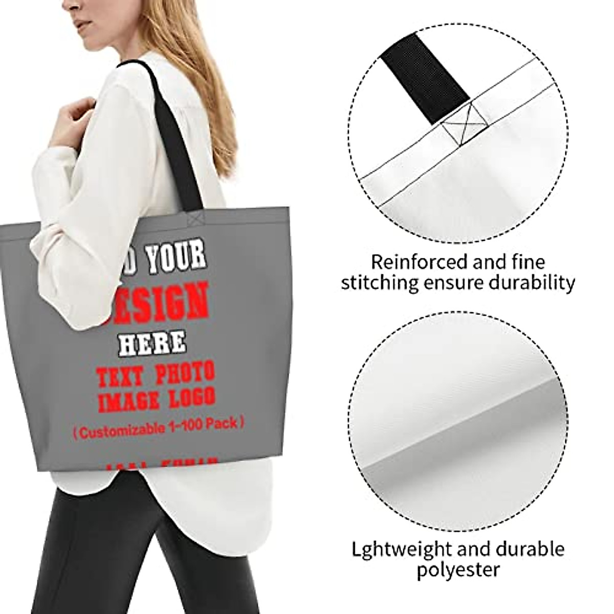 Custom Bag Personalized Bag Customized Gifts For Women Design Company Logo Name Travel Bag Shopping Shoulder Bag Custom Gift Gray Tote Bag